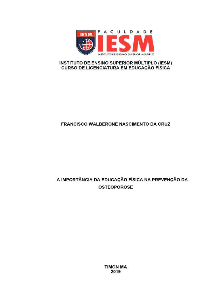 TCC Ed. Física Faculdade Iesm 2019 | PDF | Osteoporose | Osso