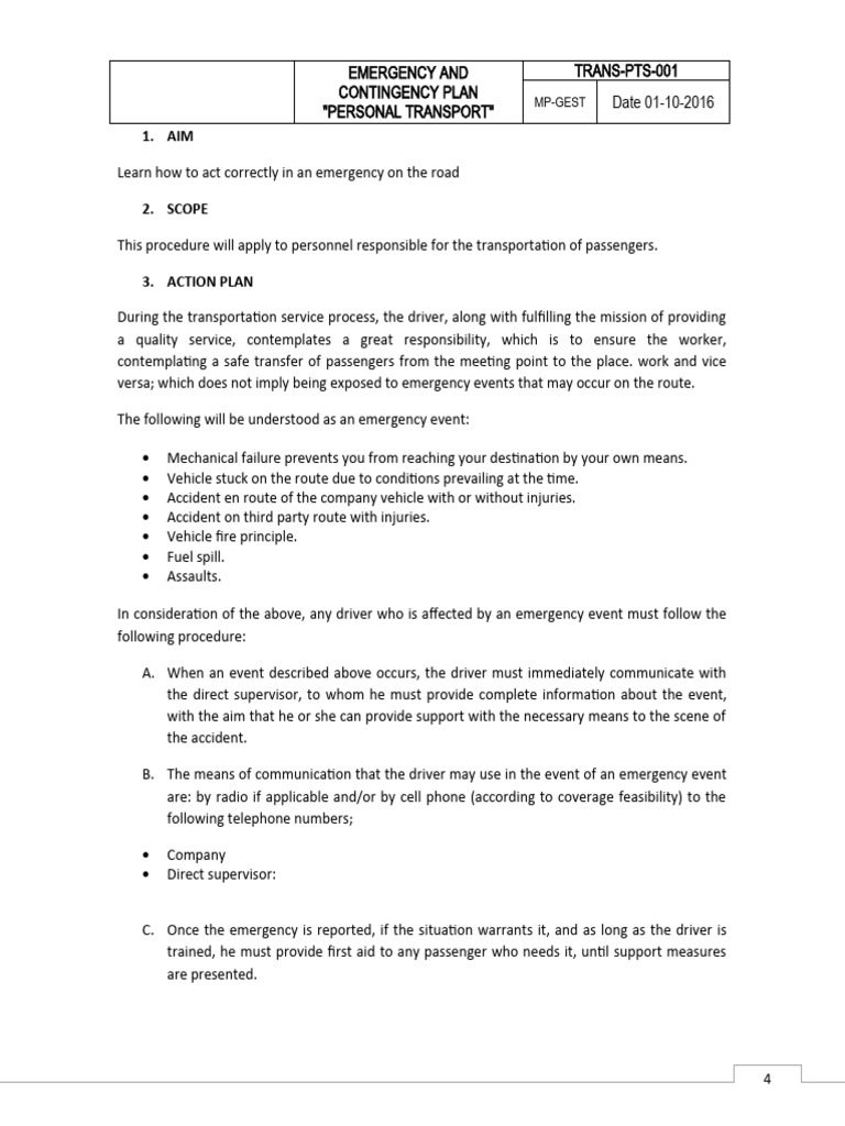 Emergency Response Plan for Drivers | PDF | Emergency | Vehicles