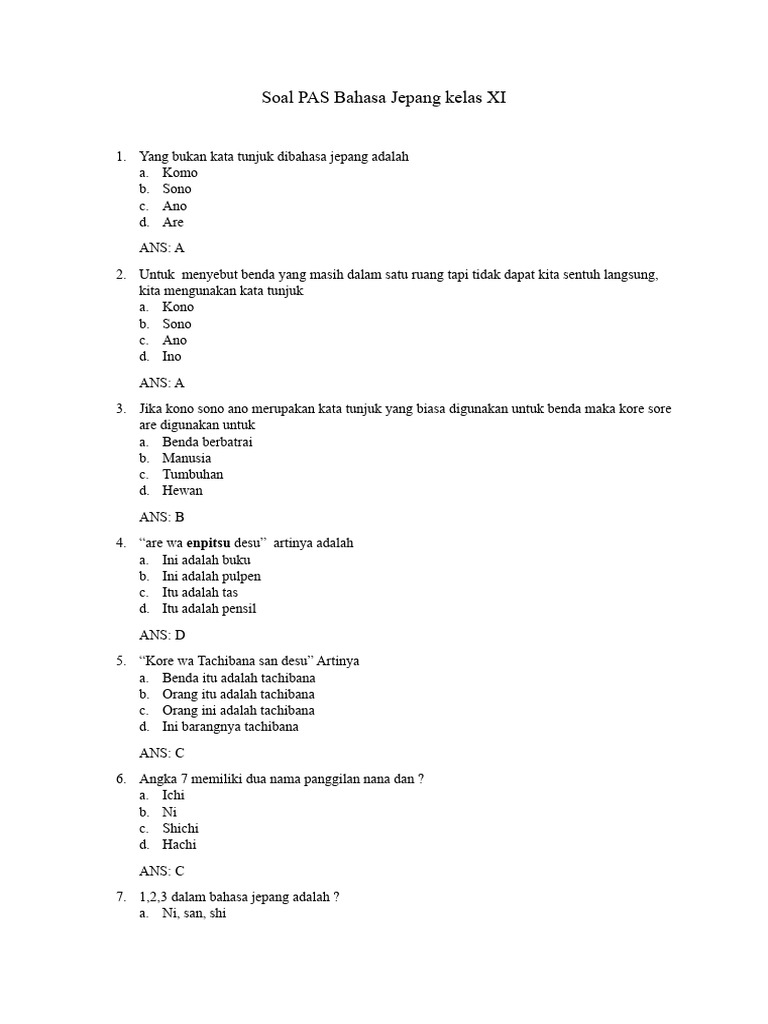 SOAL PAS BAHASA JEPANG Kelas XI | PDF