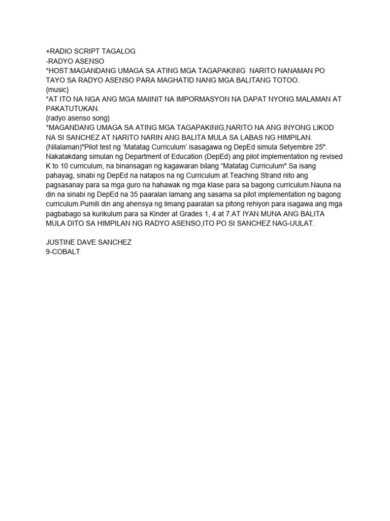 Radio Script Tagalog | PDF