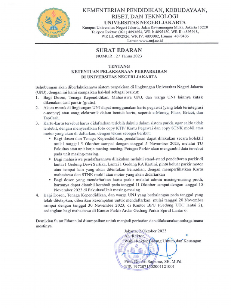 SURAT EDARAN Nomor 27 Tahun 2023 tentang Ketentuan Pelaksanaan ...