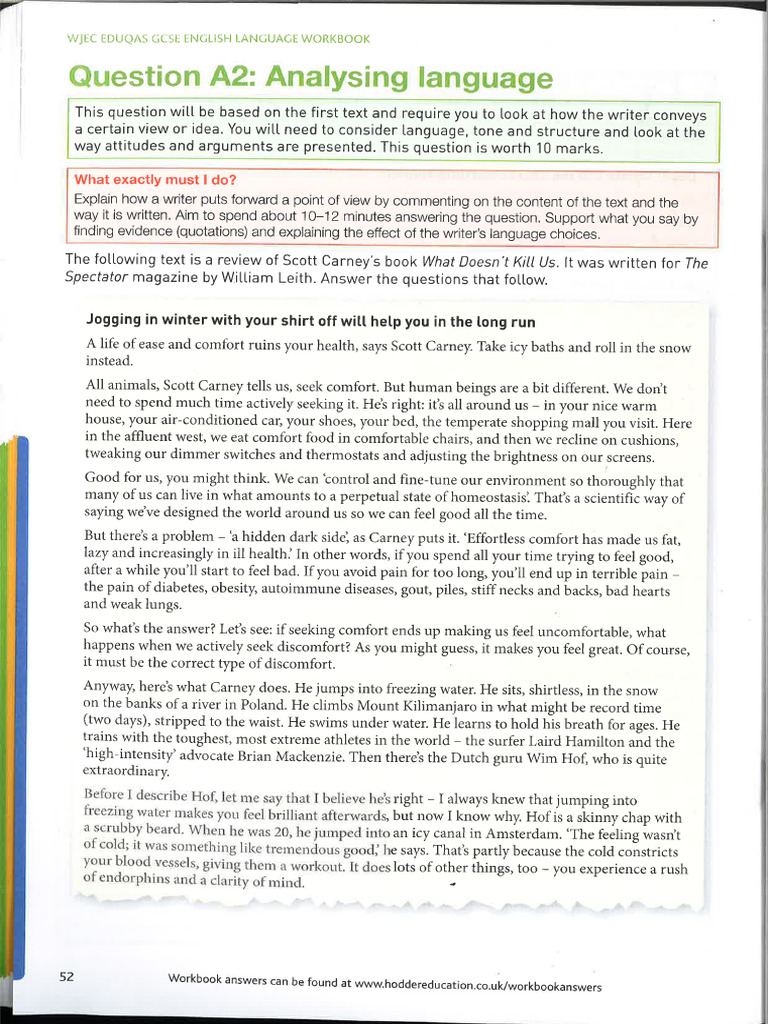 Hodder WJEC Workbook Analysing Language Pp52-55 | PDF