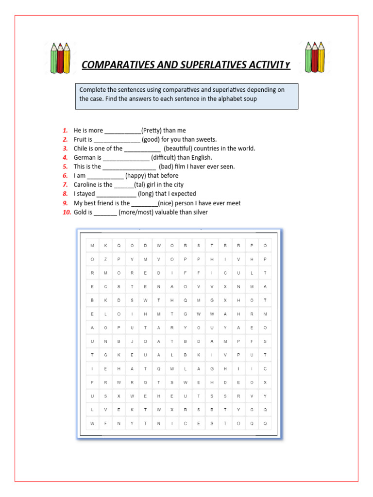 Comparatives and Superlatives Activity | PDF | Language Arts ...