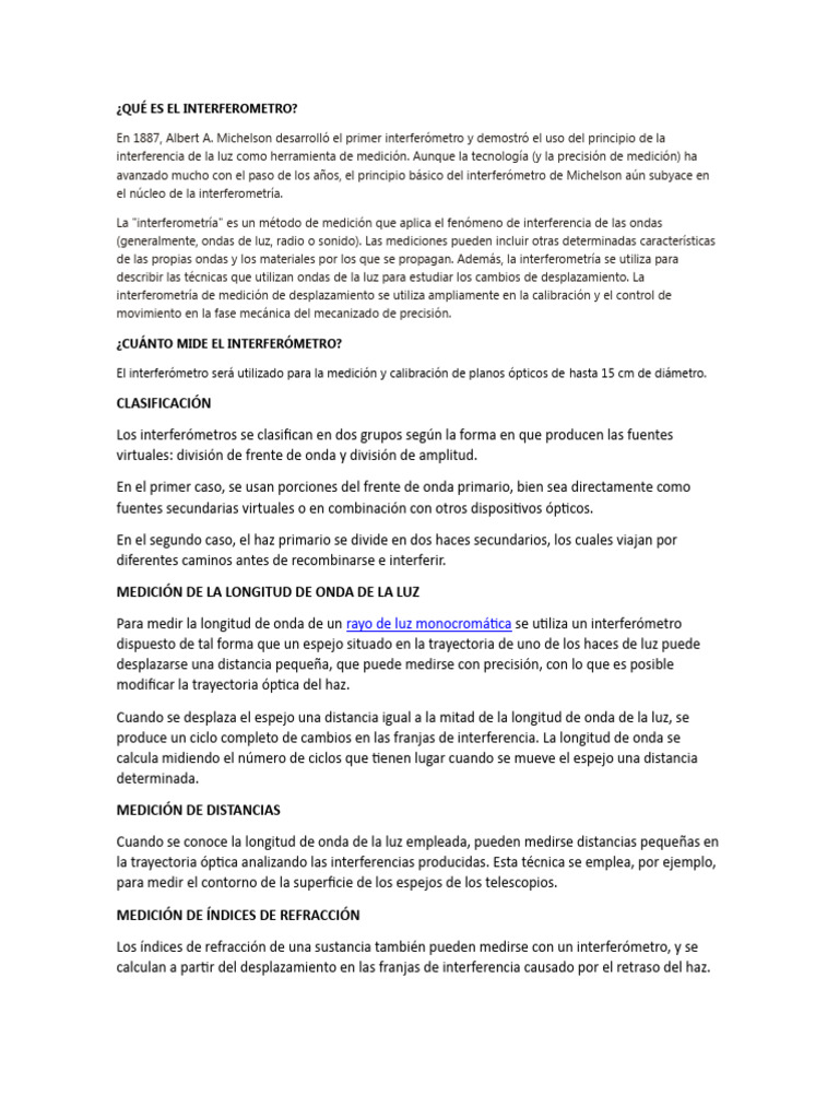 Interferometría: Medición Precisa de Luz | PDF | Interferometría | Óptica
