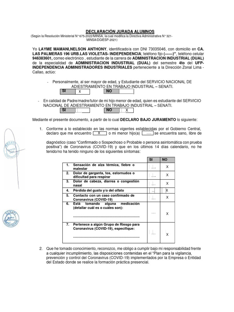 ANEXO N° 02 - Declaración Jurada de Alumnos (1) | PDF