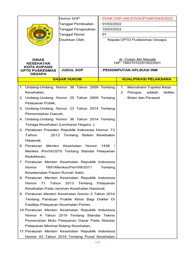 SOP Penginputan Aplikasi INM | PDF | Bisnis | Pengembangan Diri