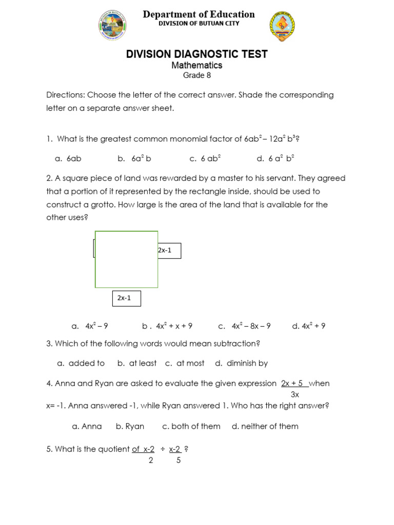 DIVISION-DIAGNOSTIC-MATH 8 - Final (Edited) | PDF | Equations ...
