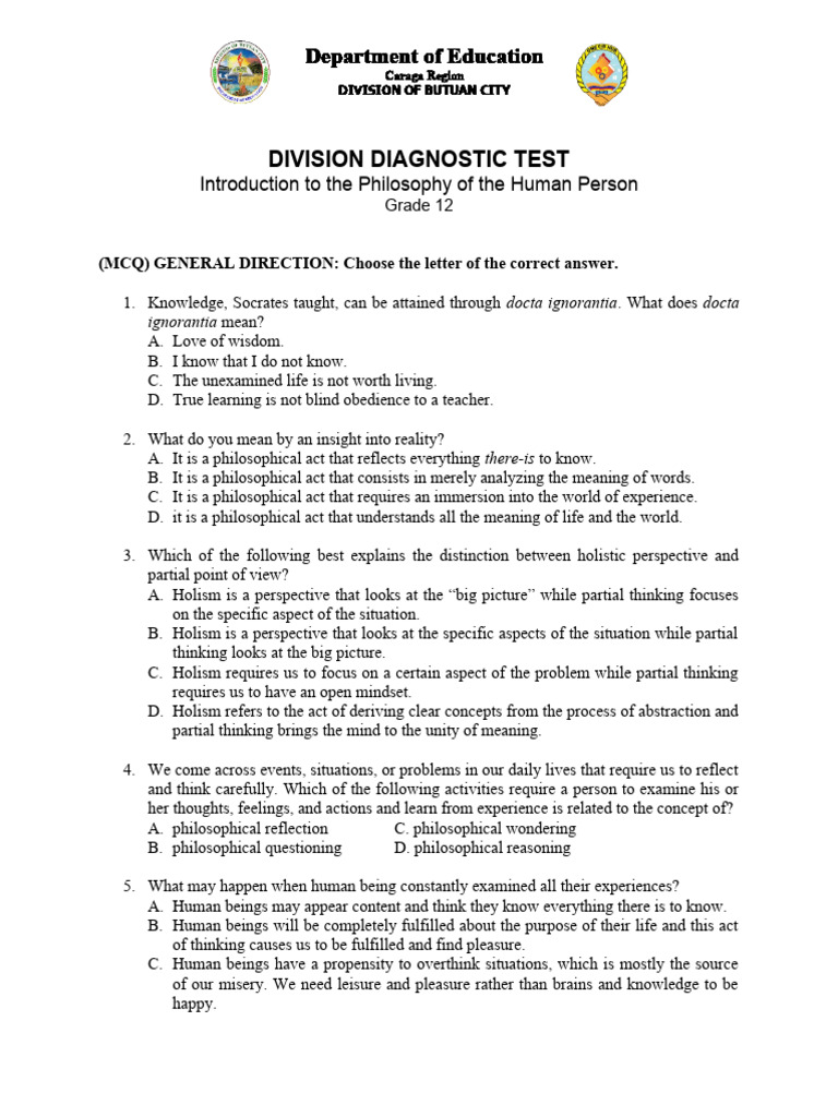 SHS Iphp-Division-Diagnostic-Final | PDF | Thought | Socrates