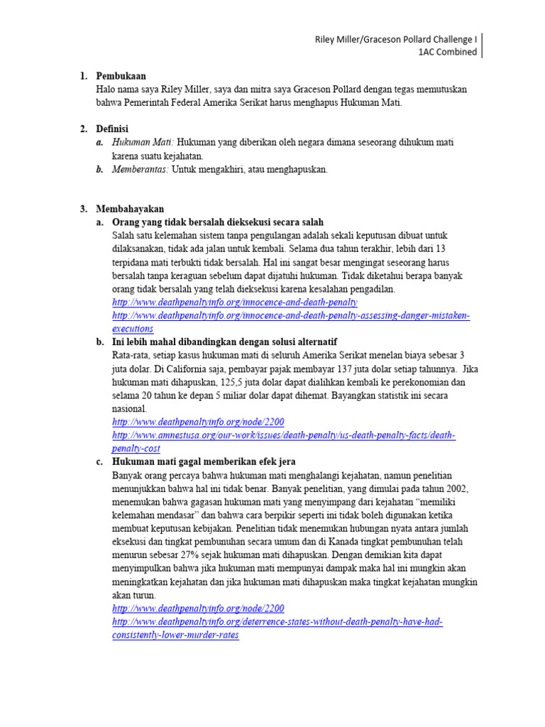 1AC - Hukuman Mati | PDF | Politik | Hukum