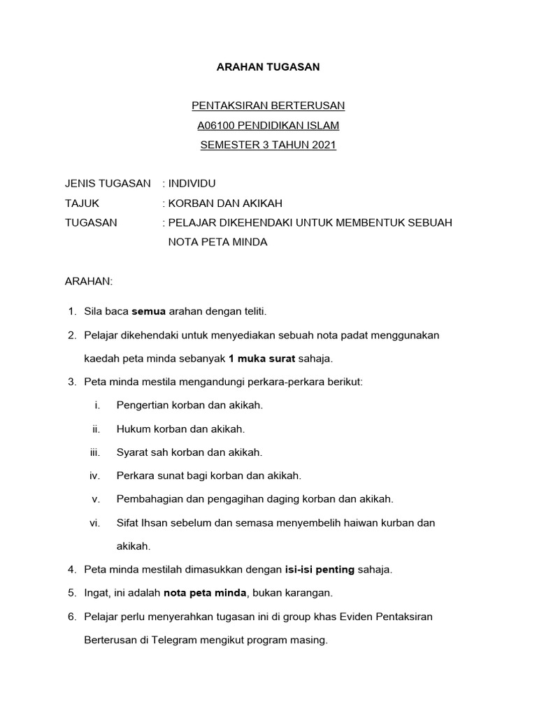 Arahan Tugasan Peta Minda Sem 1 Tahun 1 SVM 2021 | PDF