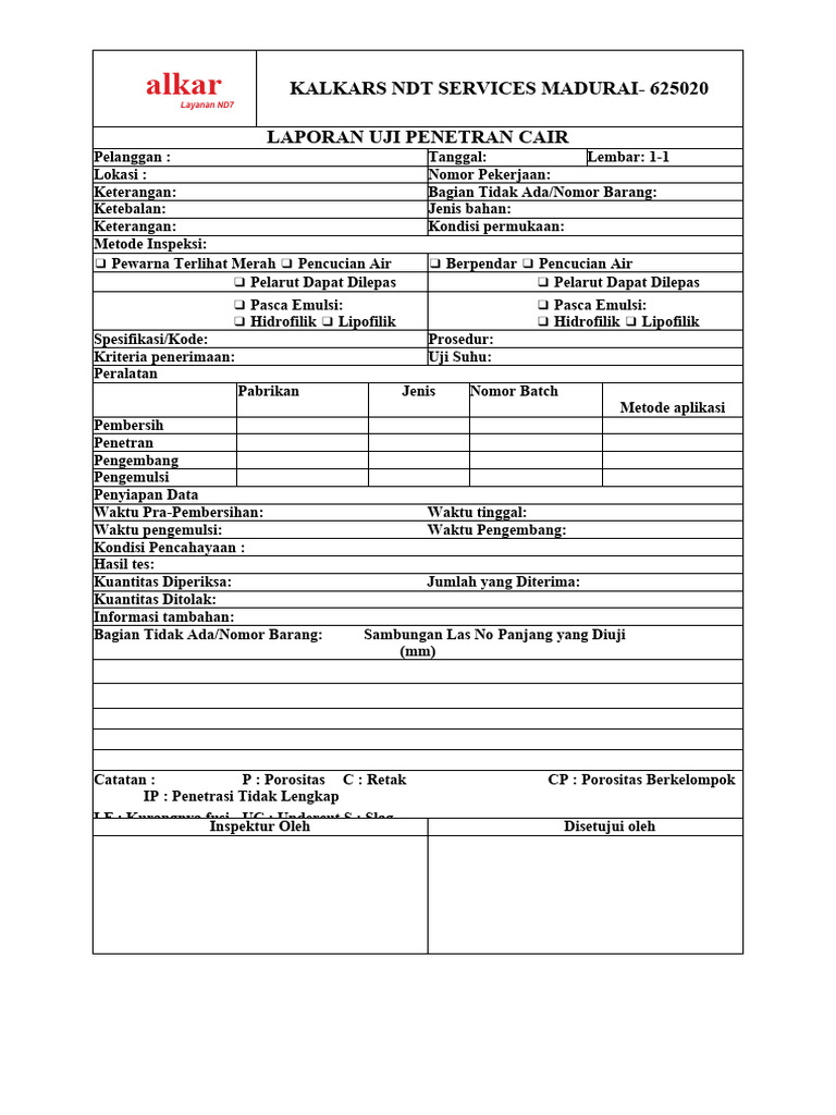 Contoh Format Laporan Uji PT NDT | PDF