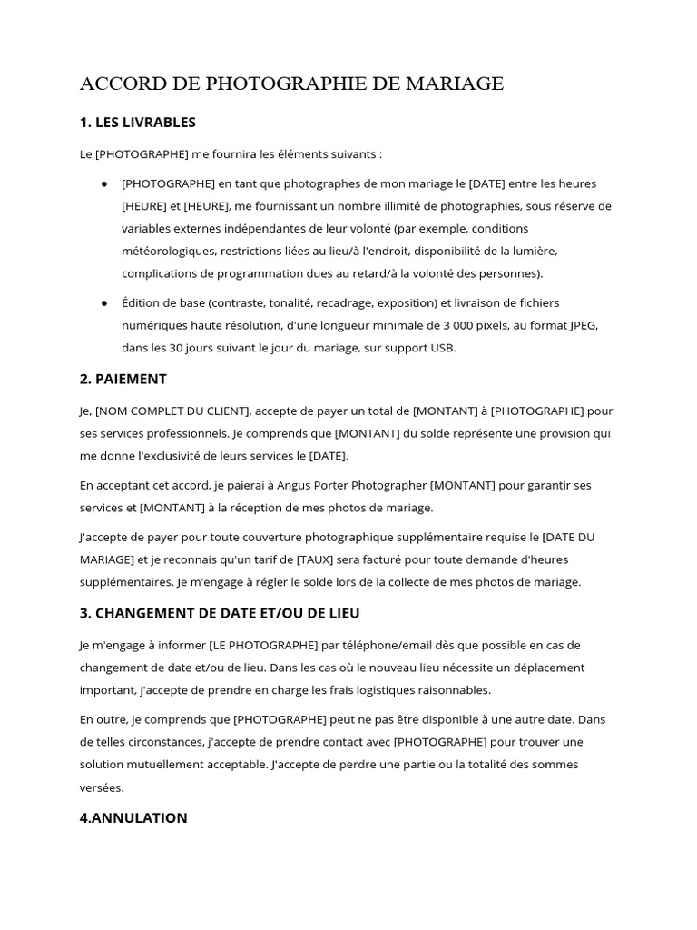 Modèle de Contrat de Photographie de Mariage Par Daniel Cheung | PDF