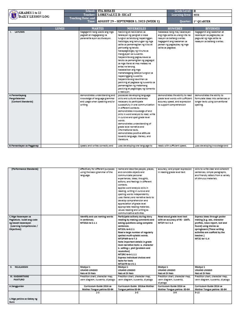 DLL MTB-2 Q1 W1 | PDF