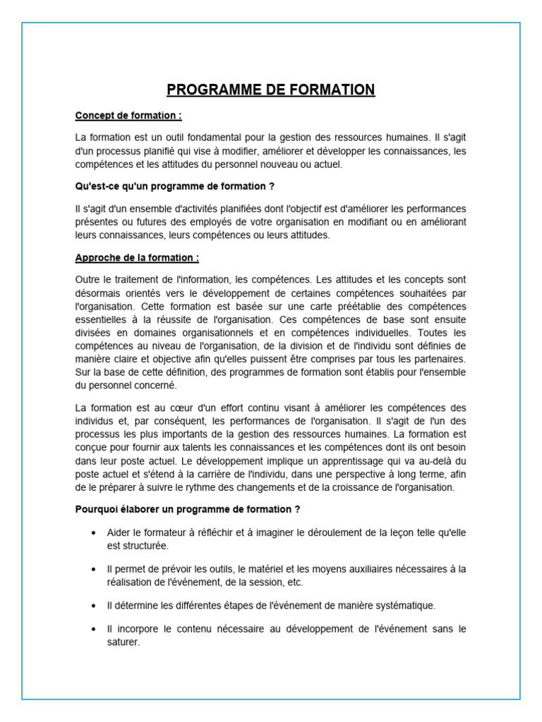 Programme de Formation en Entreprise | PDF | Gestion des ressources ...