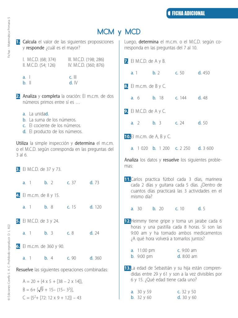 FA_ MCM y MCD | PDF | Teoría de los números | Matemática Elemental