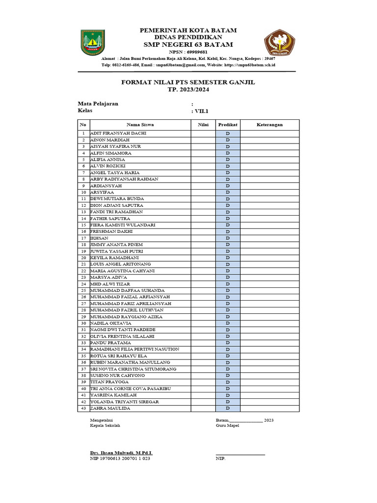 Format Penilaian Pts Ganjil | PDF