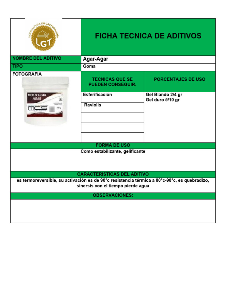 Ficha Tecnica Aditivos | PDF