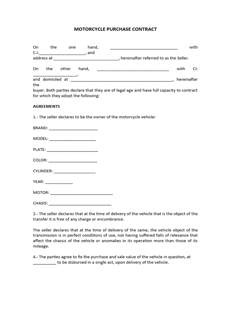 Motorcycle Purchase Agreement Template | PDF | Sales | Taxes
