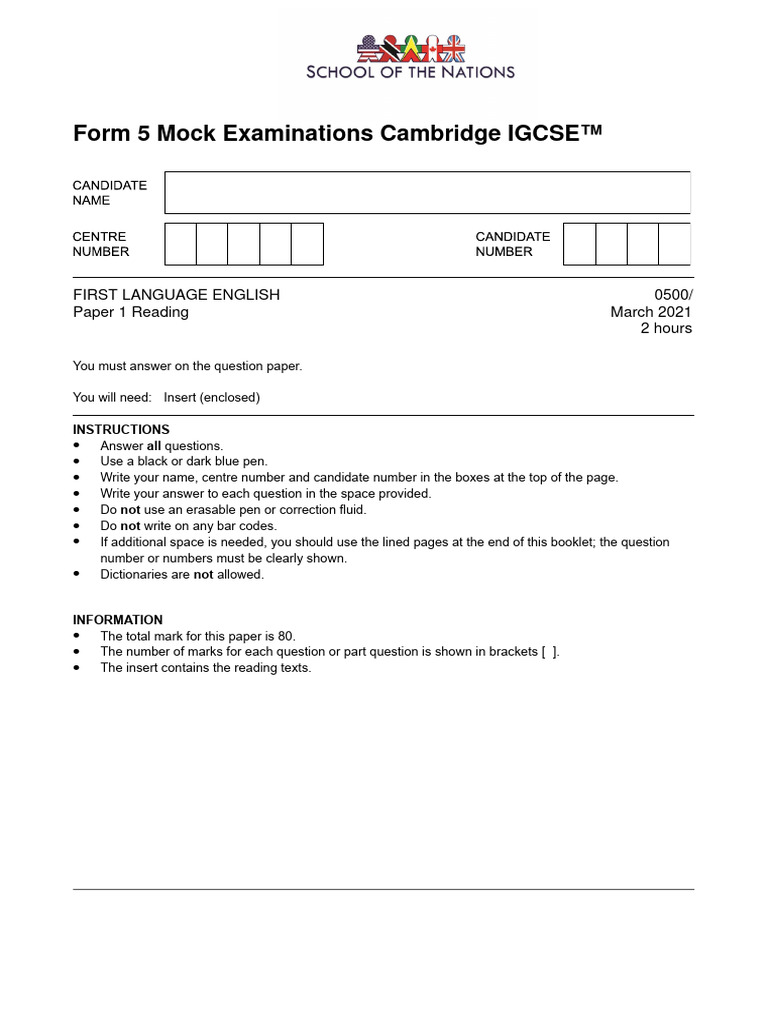 Form 5 Mock Exams Paper 1 | PDF