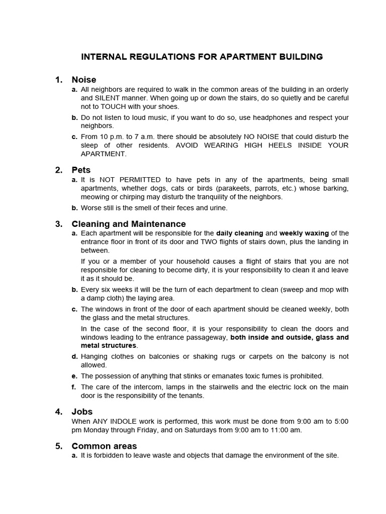 Internal Regulations of The Apartment Building | PDF