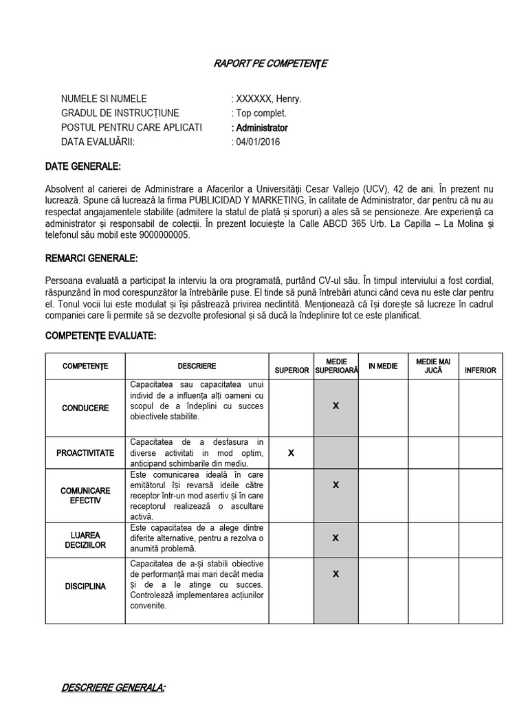 Modelul Raportului de Competență | PDF