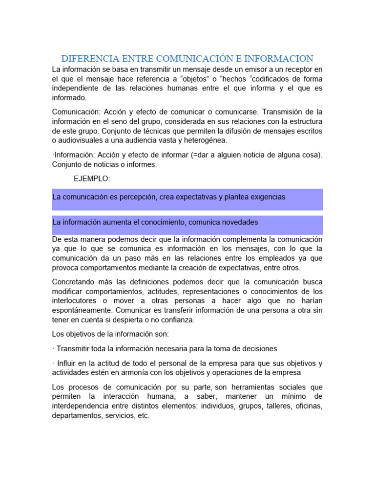Diferencia Entre Comunicación e Informacion | PDF Diferencia Entre Comunicación e Informacion | PDF