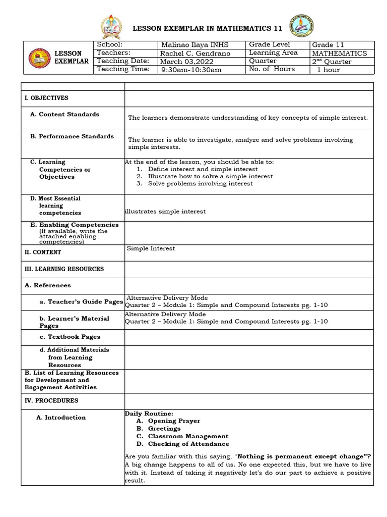 Lesson Exemplar | Download Free PDF | Interest | Interest Rates Lesson Exemplar | Download Free PDF | Interest | Interest Rates