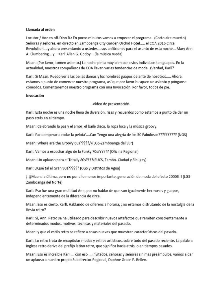 Emcee Script - Fiesta de Navidad 2016 - Tema-Retro | PDF | Bailes ...