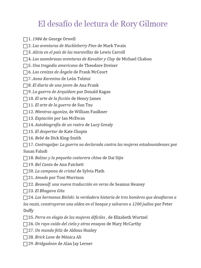 Desafío de lectura de Rory Gilmore | PDF | Escritores