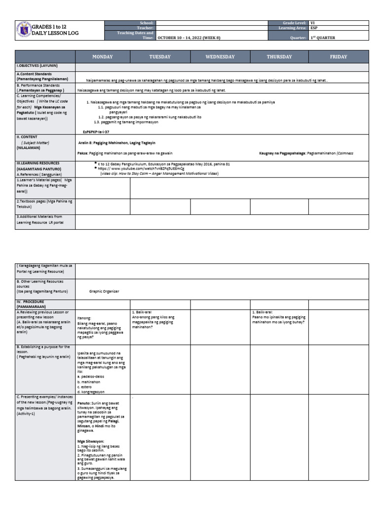DLL - Esp 6 - Q1 - W8 | PDF