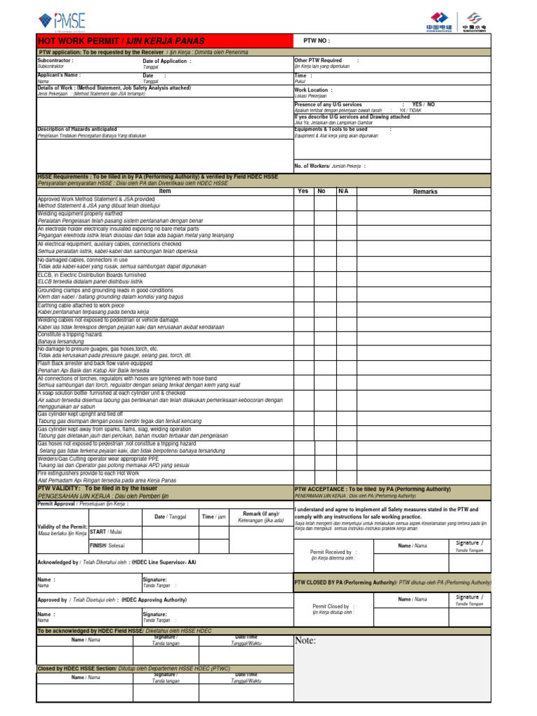 Hot Work Permit | PDF