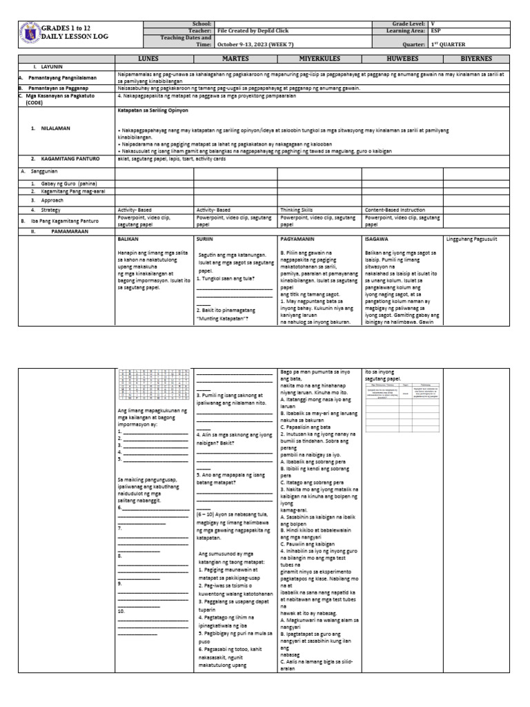 DLL - Esp 5 - Q1 - W7 | PDF