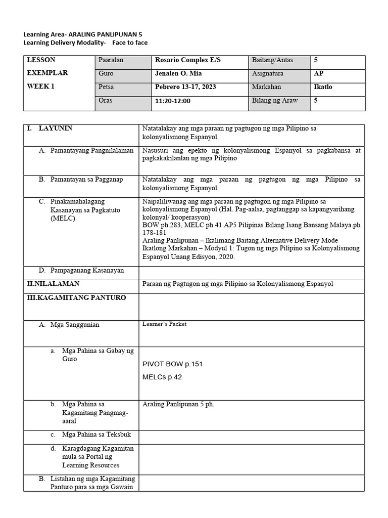 Ap5 Le Q3 W1 Mia | PDF