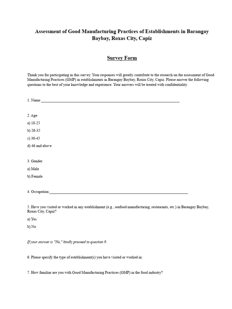 Survey Form For Thesis | PDF | Food And Drink | Medicine