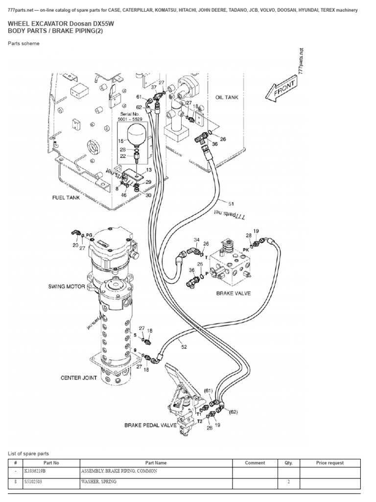 BRAKE PIPING(2) - WHEEL EXCAVATOR Doosan DX55W - BODY PARTS _ 777parts ...