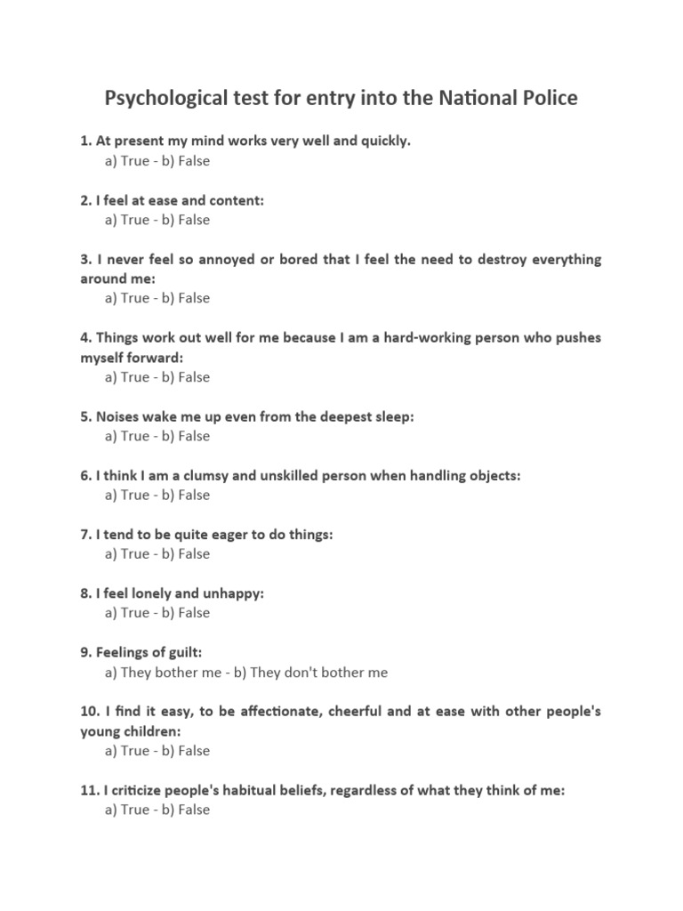 Psychological Test Test For The National Police | PDF