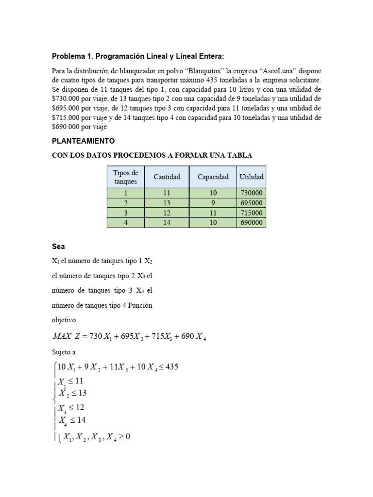 Programacion Lineal y Lineal Entera PDF Free | PDF