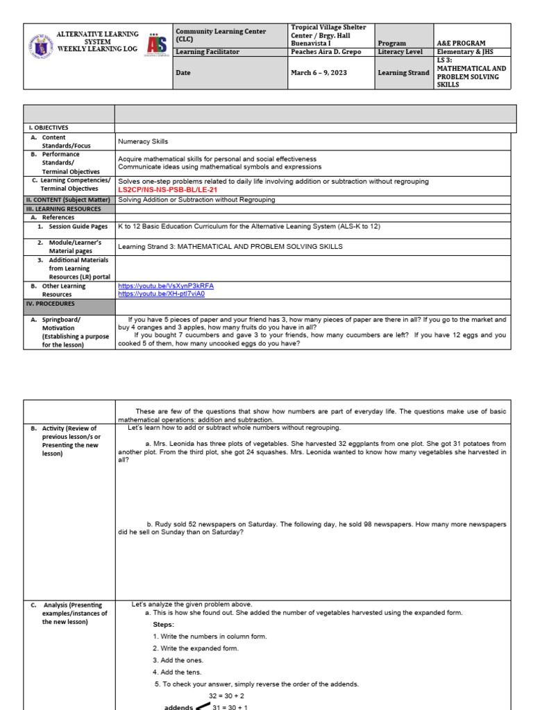 WLL LS 3 - Math | PDF