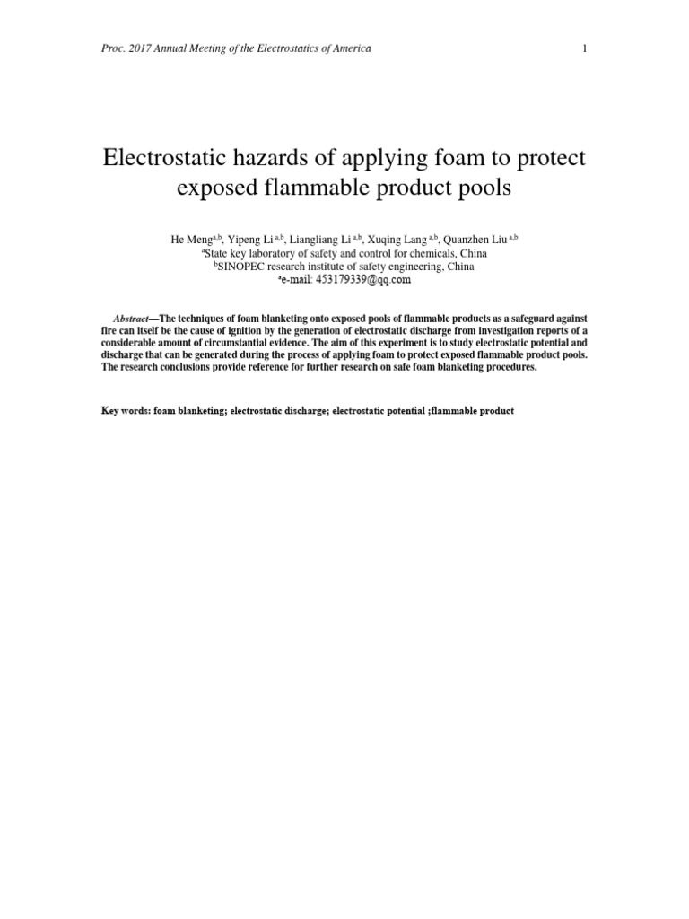 Electrostatic hazards of applying foam to protect | PDF