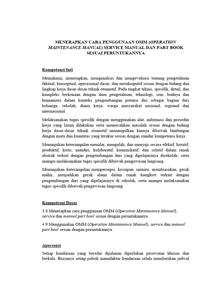 Panduan OMM & Manual Kendaraan | PDF | Teknologi & Rekayasa