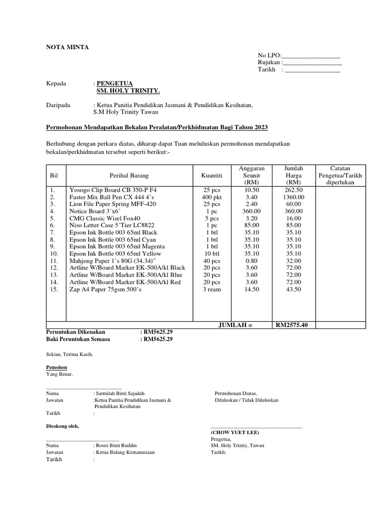 Nota Minta 2 2023 (Quong Ming) | PDF