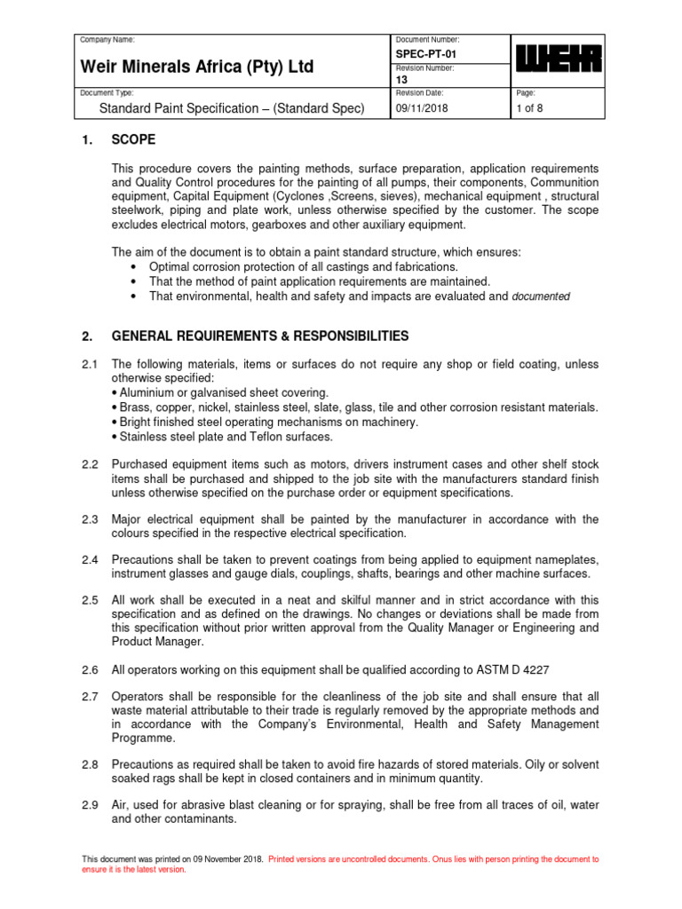Weir Minerals Paint Specification Guide | PDF | Paint | Specification ...