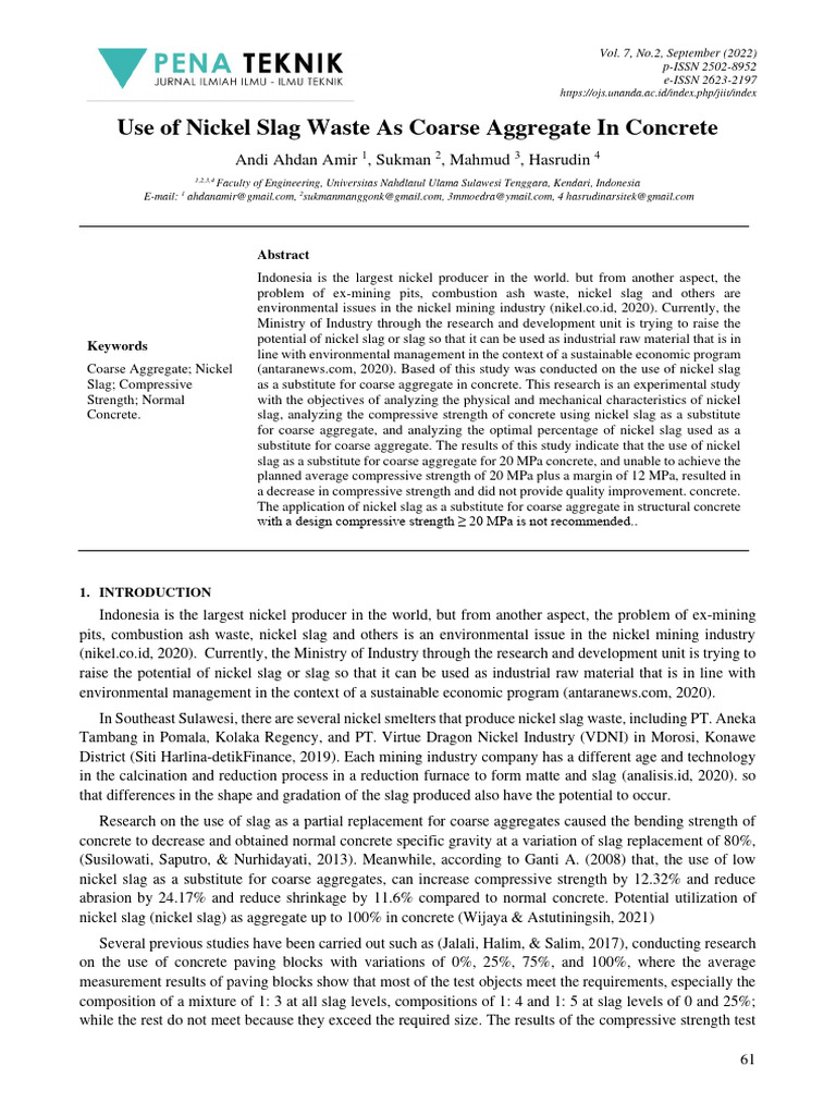 Nickel Slag as Coarse Aggregate in Concrete | PDF | Concrete ...