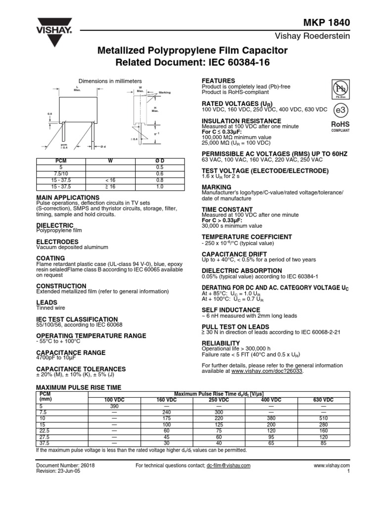 MKP 1840 | PDF | Capacitor | Electronics