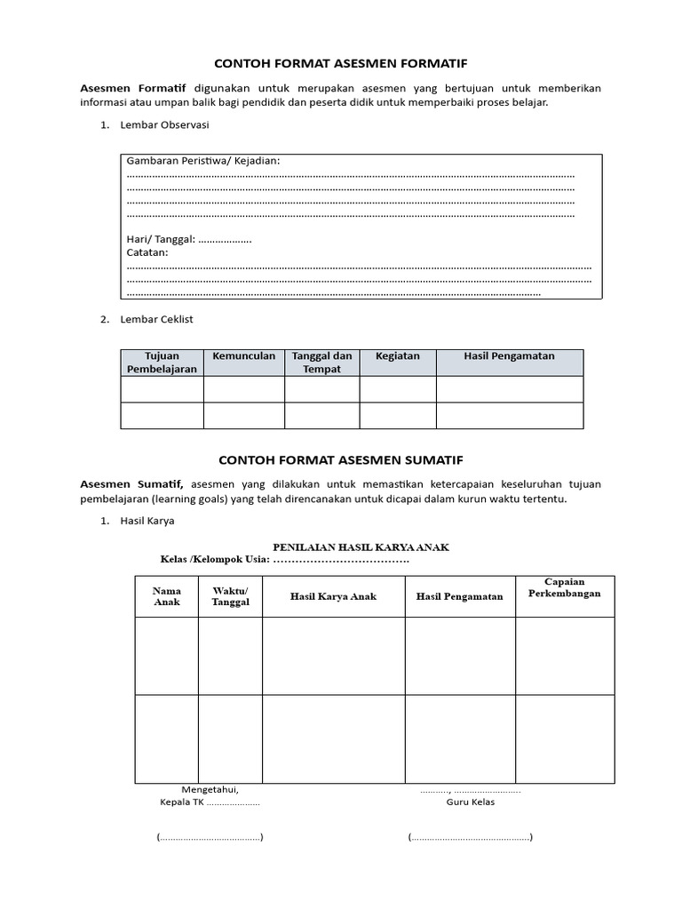 Contoh Format Asesmen Formatif | PDF | Karier & Perkembangan