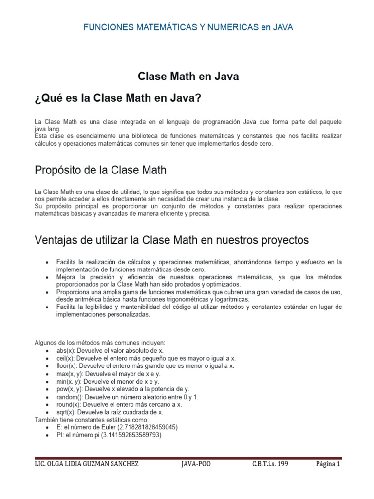 FUNCIONES MATEMÁTICAS Y NUMERICAS en JAVA | PDF | Trigonometría | Logaritmo