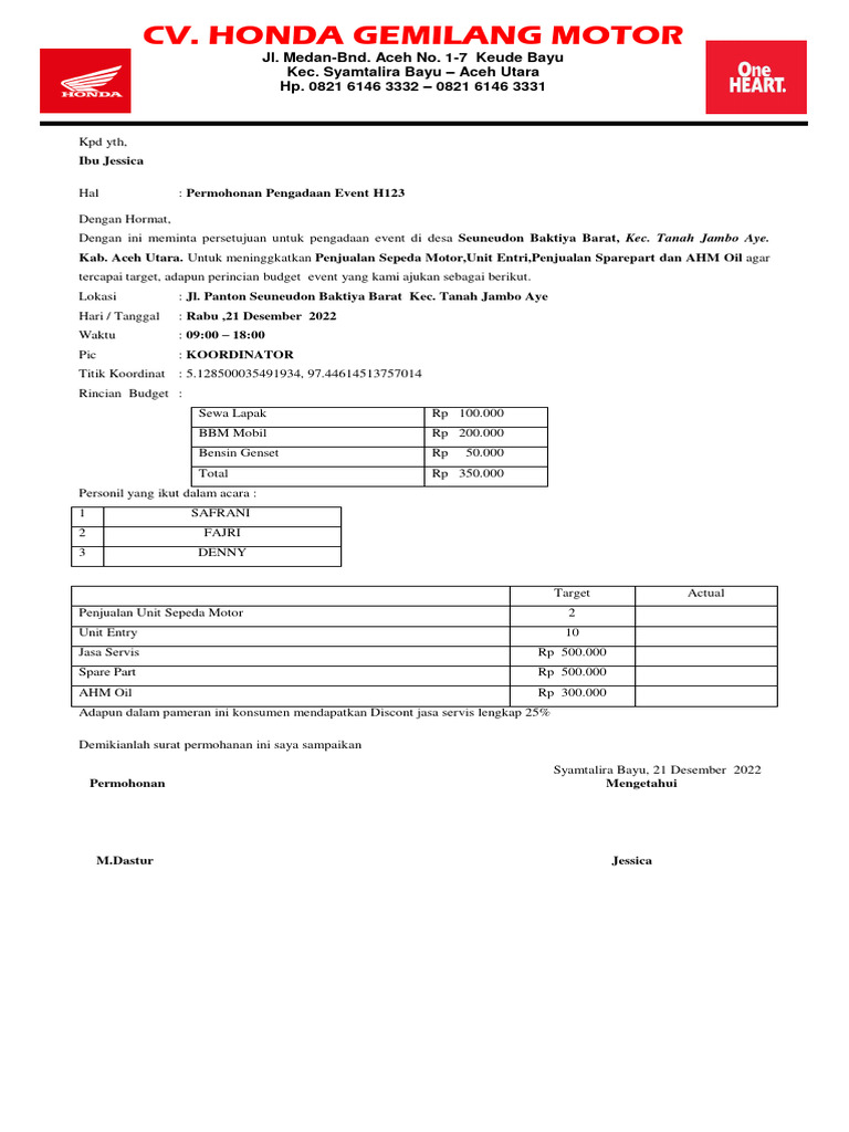 Surat Pengajuan Event Lokasi B | PDF