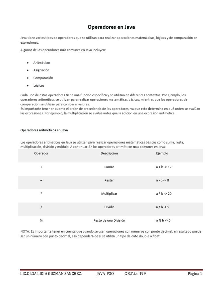 Operadores en Java-3-BIEN | PDF | Java (lenguaje de programación ...