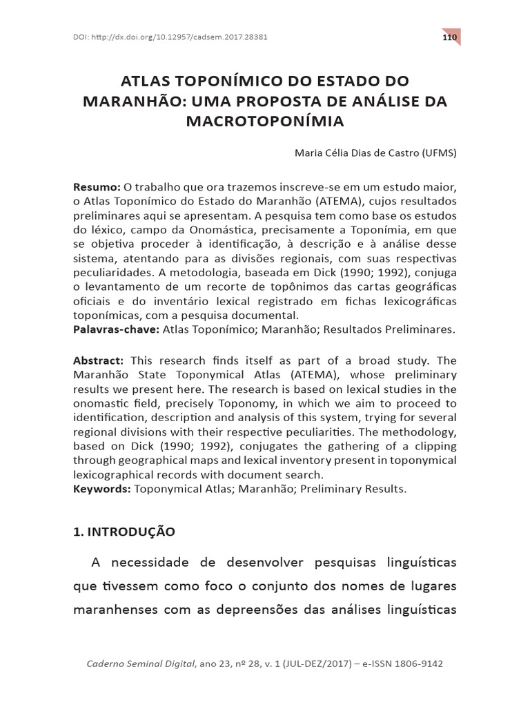 Atlas Toponímico do Maranhão: Análise Inicial | PDF | Geografia ...