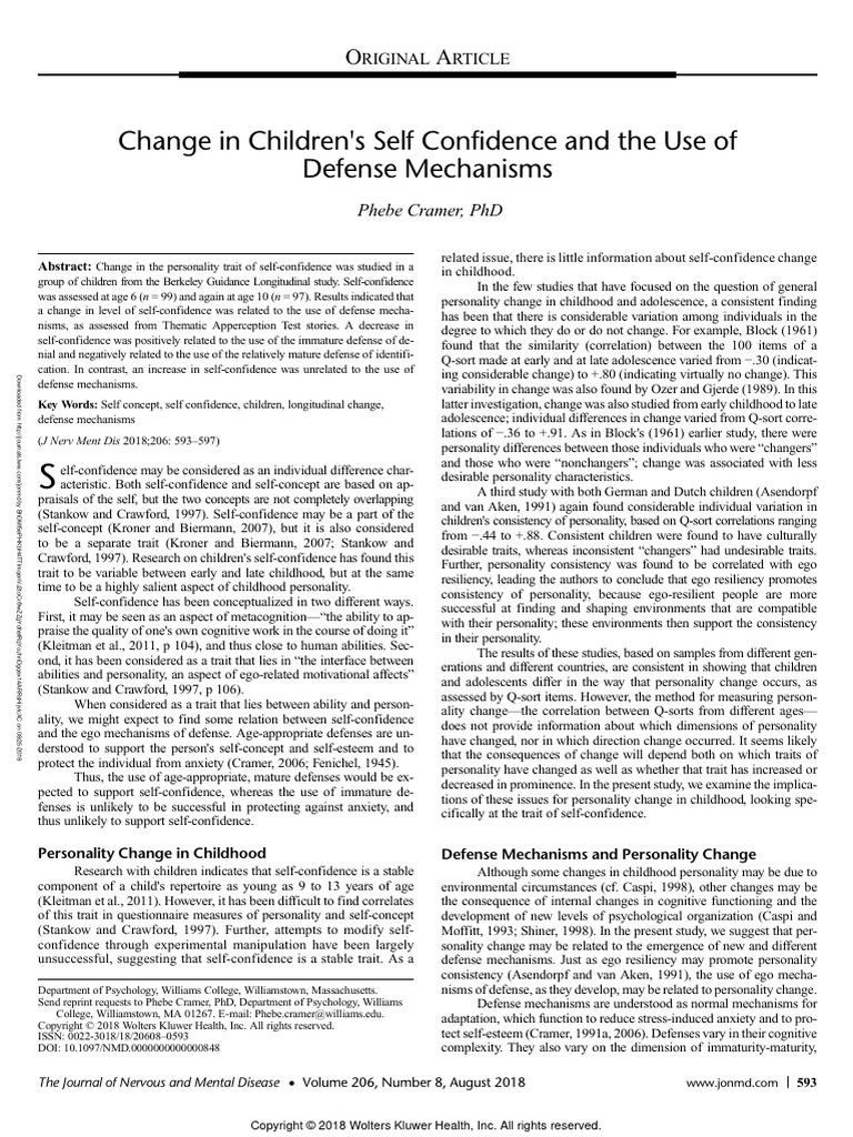 Change in Children's Self Confidence and The Use of Defense Mechanisms ...
